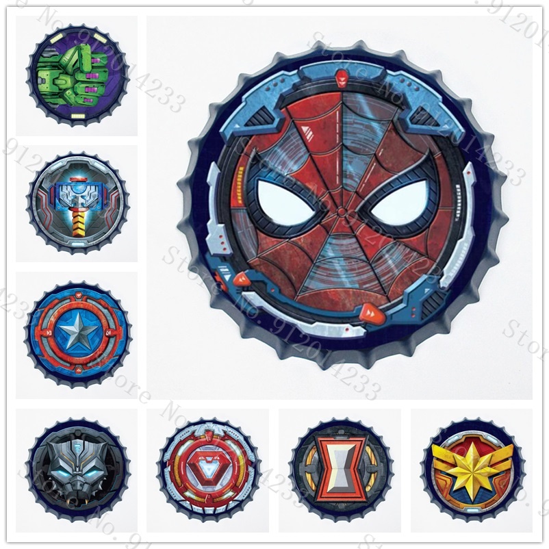 Disney Marvel Superhero Badge Beer Bottle Cap Metal Sign Iron Man Hulk ...