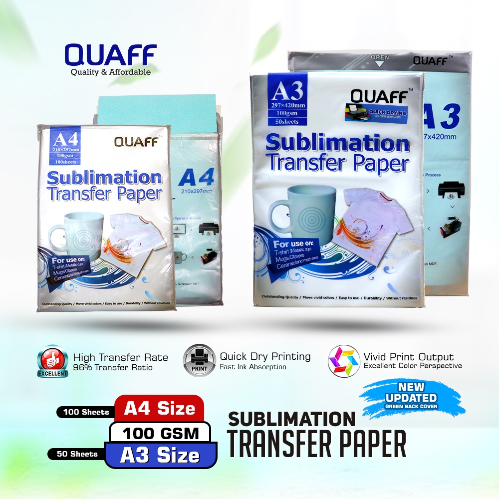 QUAFF Sublimation Paper 100gsm Quick Dry Transfer Paper A4 - A3 Size | Shopee Philippines