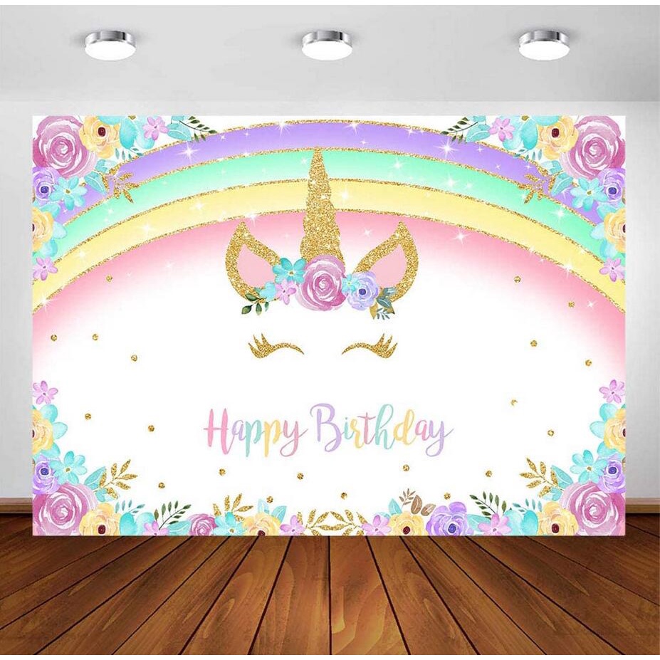 7x5ft Rainbow Unicorn Backdrop Gold Unicorn Birthday Backdrop Glitter ...