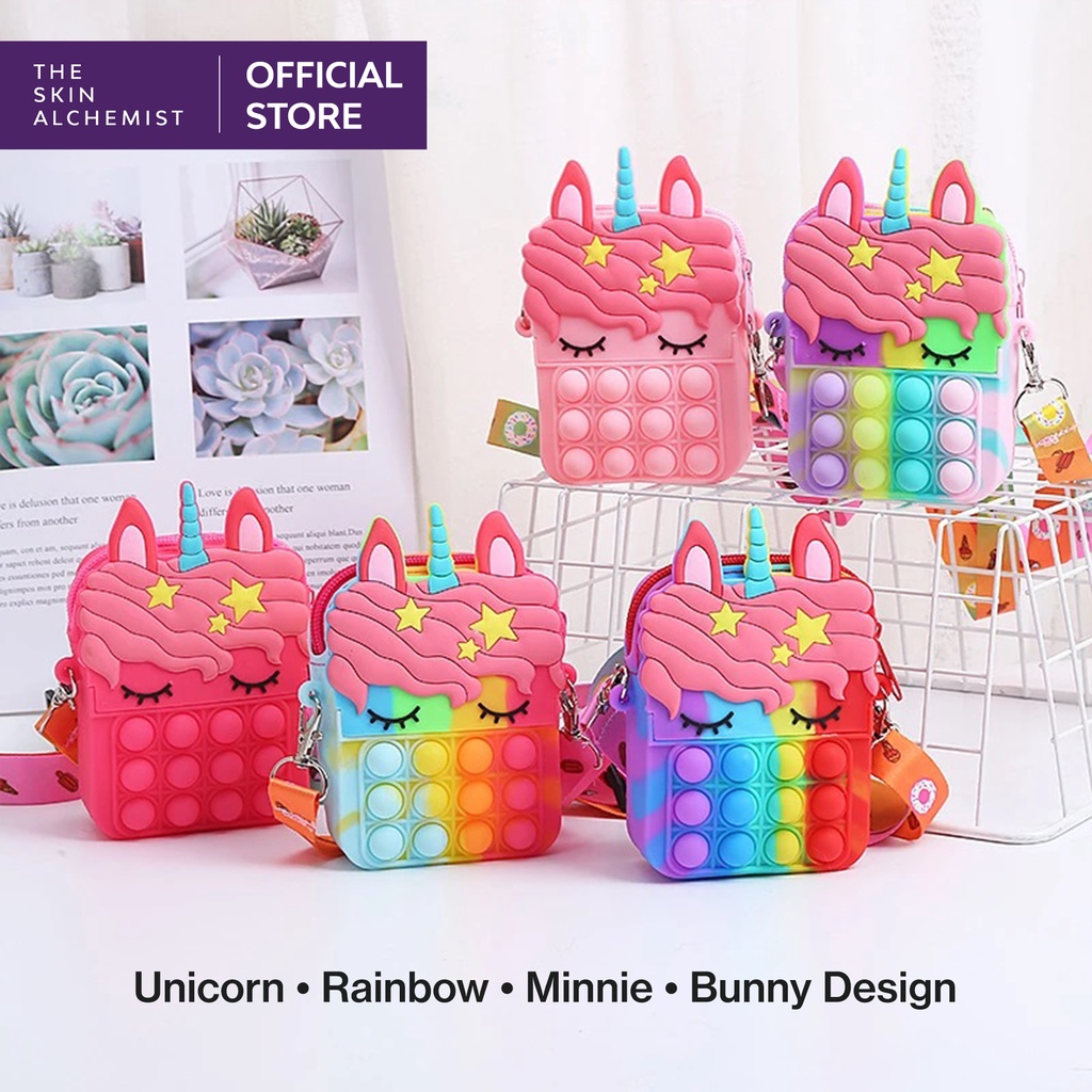 Pop it Bag Fidget Toys Rainbow Unicorn Minnie Wallet Ladies Silicon ...
