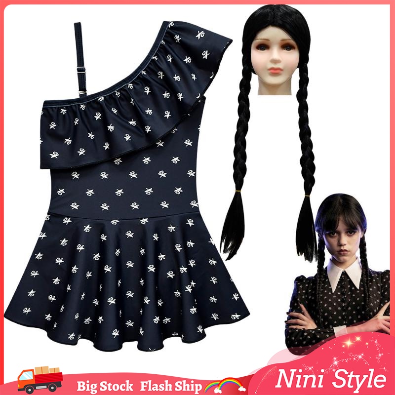Wednesday Addams Cosplay For Girl Costume 2023 Baby Girls Swimsuit For ...