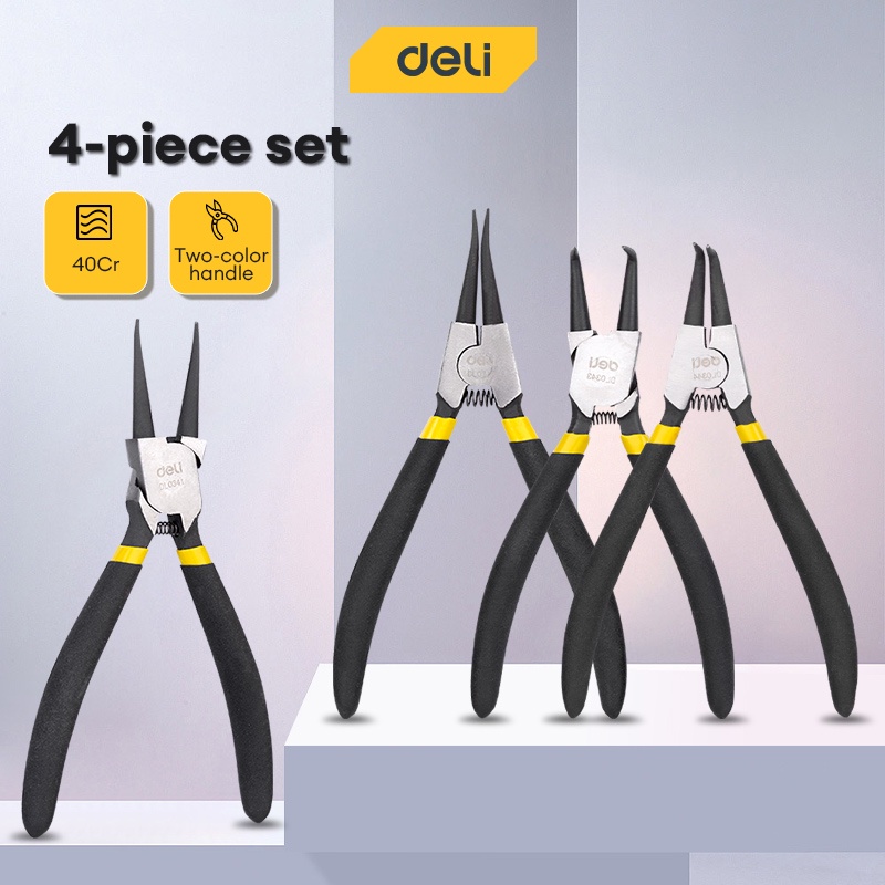 Deli 4Pcs/Set 7Inch Circlip Plier Set Multi-function Retaining Ring ...