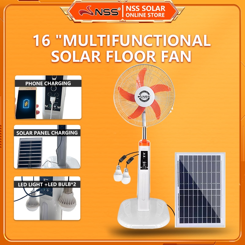 NSS 16 inch solar fan with light and solar panel AC/DC rechargeable ...