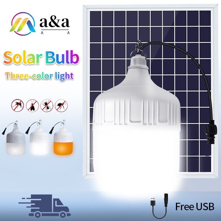 Solar Lamp Portable LED Light Bulb Solar Panel Powered Rechargeable ...