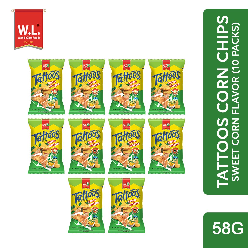 WL FOODS Tattoos Corn Chips Sweet Corn 58g x 10's | Shopee Philippines