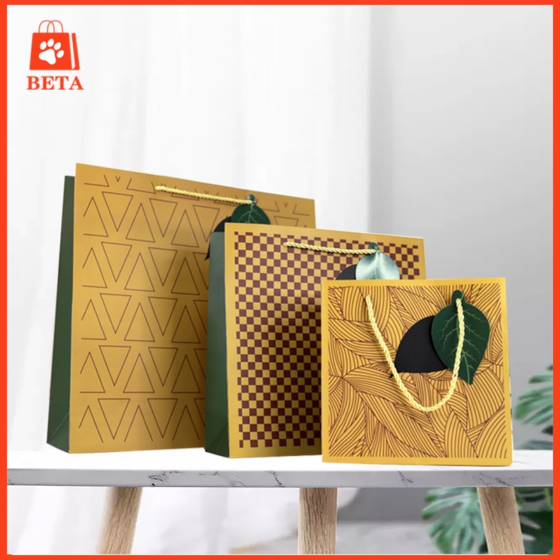 12pcs Paper Bag Leaf Design Gift Bag Wedding Birthday Handbag Tote Bag ...