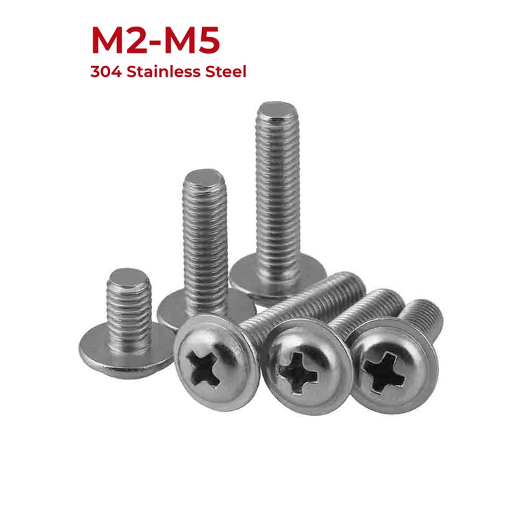 M2 M2.5 M3 M4 M5 304 Stainless Steel Round Head Phillips Screws With Pads PWM Pan Head Phillips ...