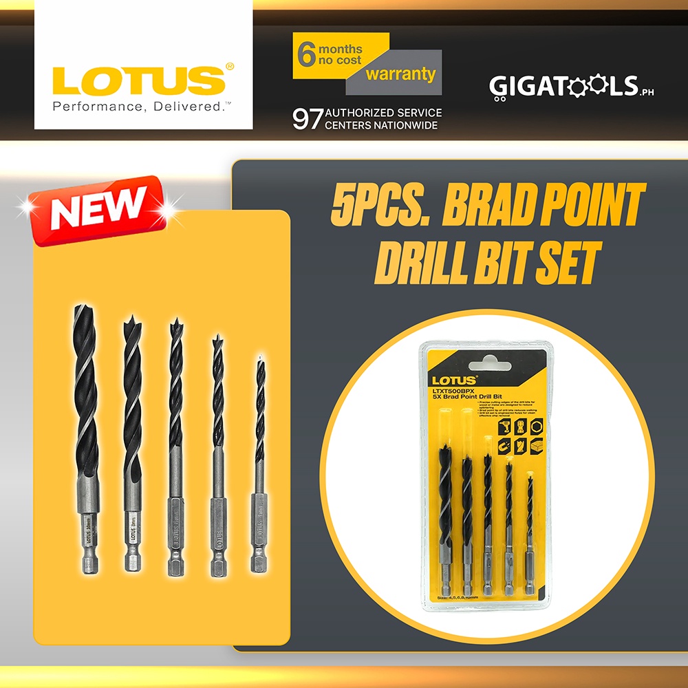 *NEW* Lotus LTXT500BPX 5pcs. Brad Point Drill Bit Set ( 4,5,6,8,10mm ...