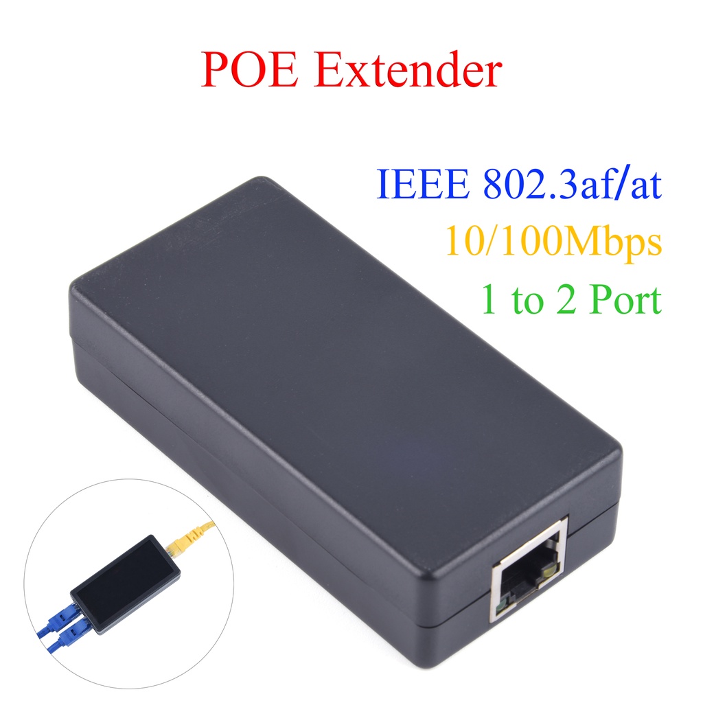 POE Extender 1 to 2 Port Repeater 100Mbps with IEEE 802.3af/at Standard ...