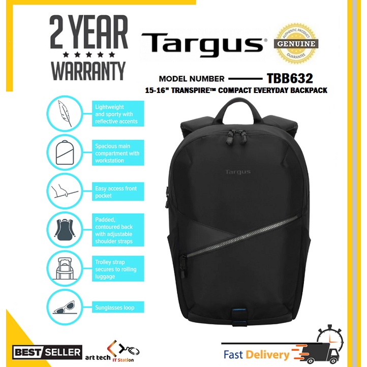 TBB632 TARGUS BP 15 - 16 INCH TRANSPIRE COMPACT EVERYDAY BACKPACK BLACK ...