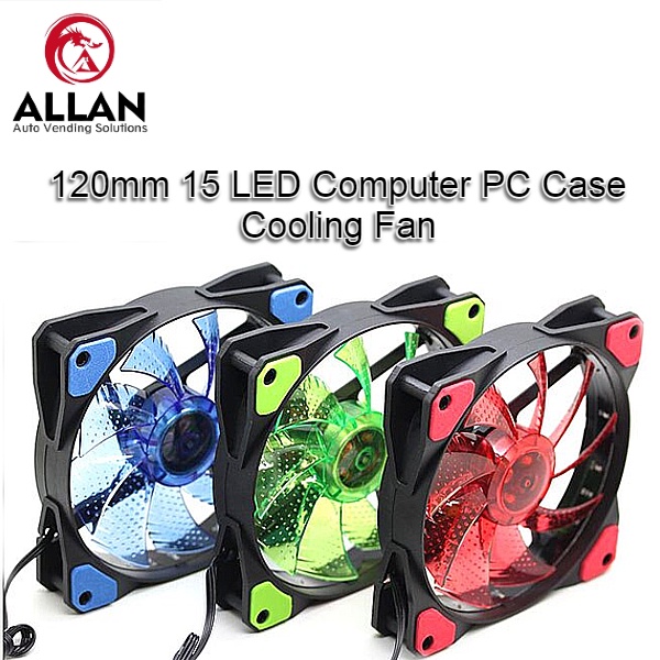 Allan 120mm 15 LED Computer PC Case Cooling Fan 12V With Rubber Quiet ...