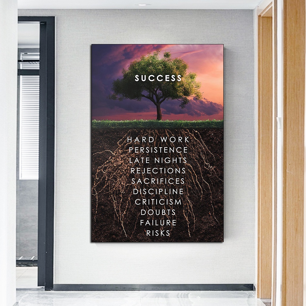 Success Tree Inspirational Quote Canvas Wall Art Motivational Motto ...