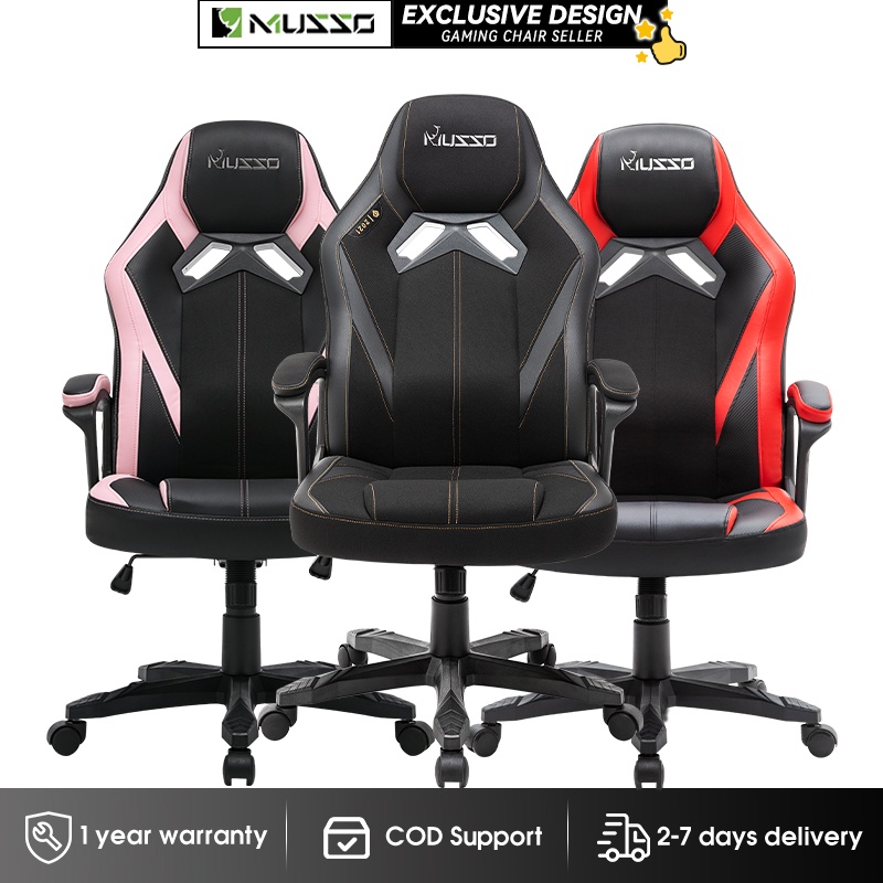 MUSSO 159A Gaming Chair, Fabric And Leather Ergonomic Office Chair ...