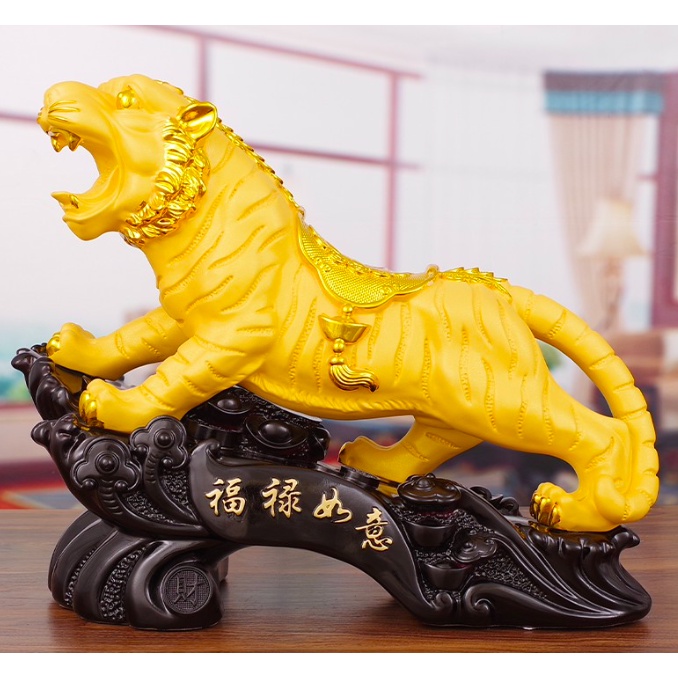 ZHETEAU Big Golden Tiger Statue Feng Shui Home Office Table Top Decor ...
