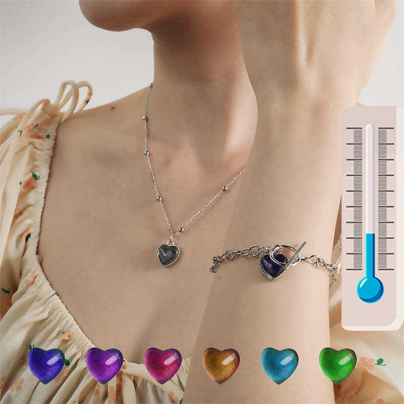 Temperature Sensitive Stone Color Changing Pendant Necklace Bracelet ...