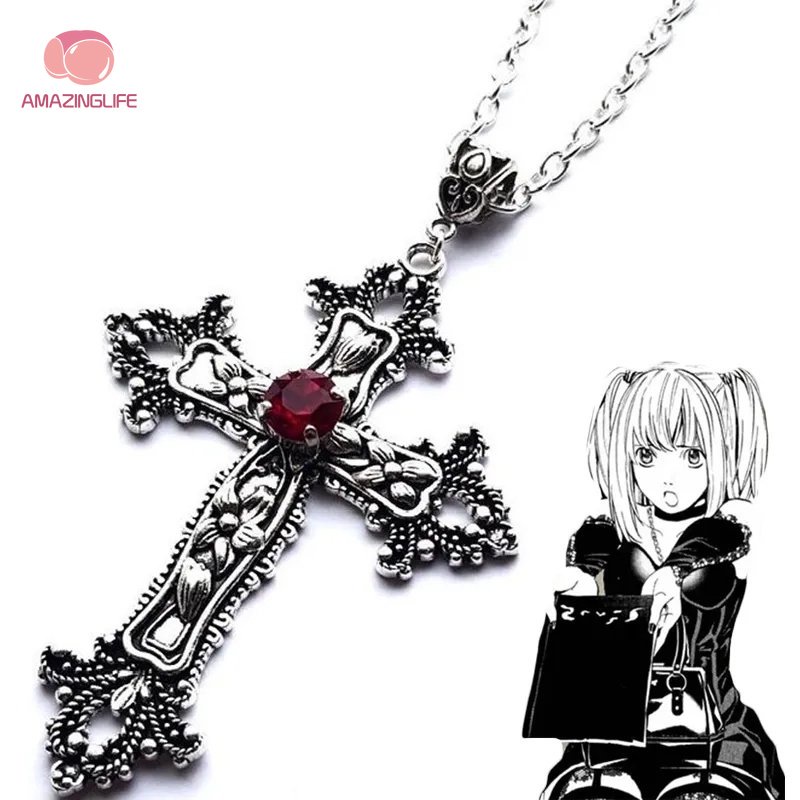 Unisex Gothic Retro Anime Death Note Cross Shape Pendant Necklace/ Red ...