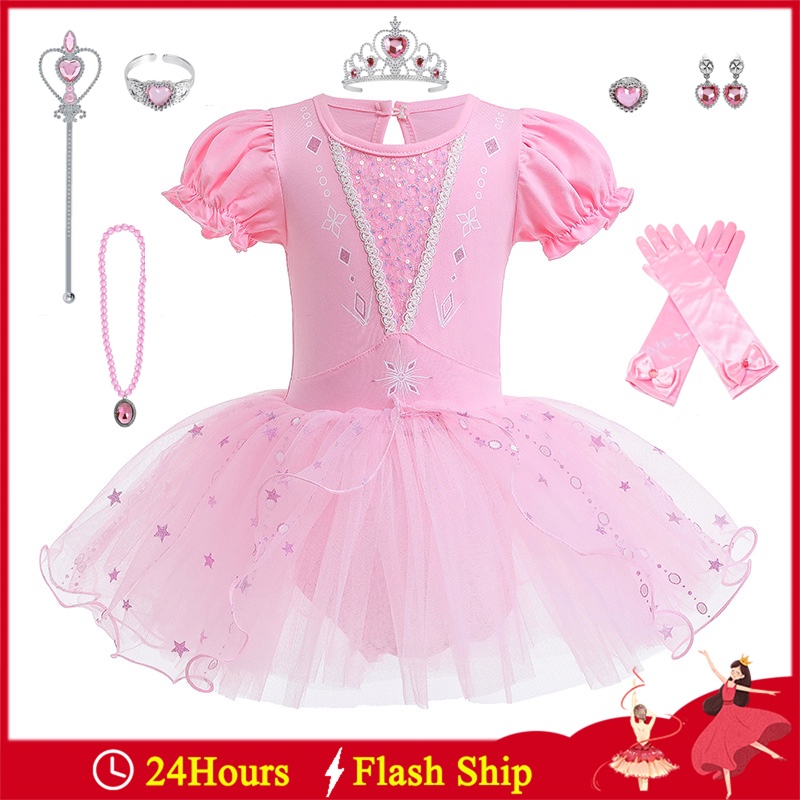 Pink Princess Ballet Dancing Dress Sequin Mesh Snowflake Dresses ...
