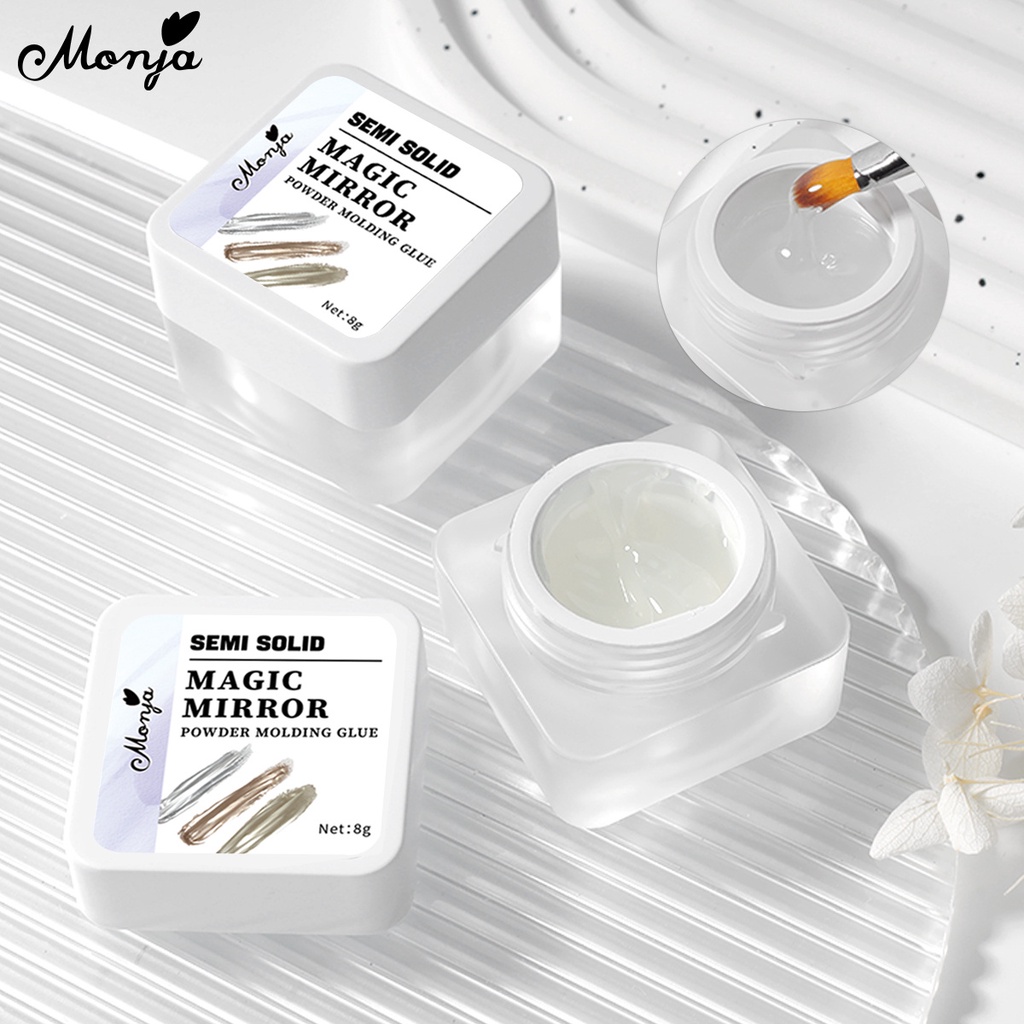 Monja 8g/18g Clear Semi Solid Nail Magic Mirror powder Molding Glue Can Be Used with Mirror ...
