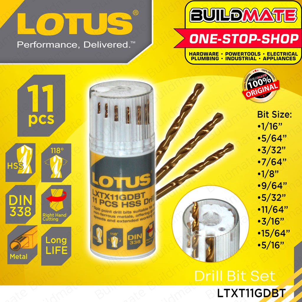 Buildmate x LOTUS 11PCS HSS G-Tin Co Bit Set HSS Drill Bit Set Metal ...