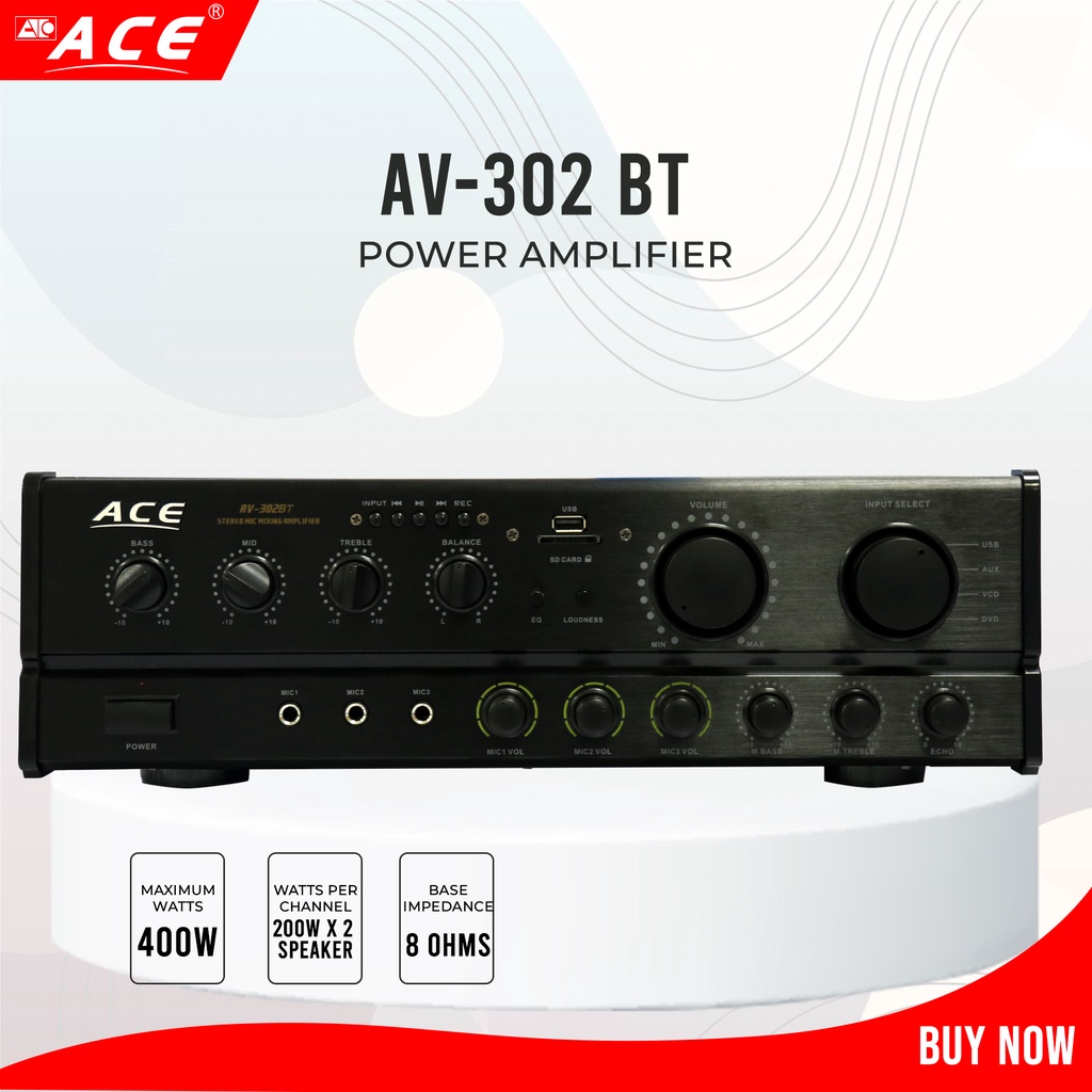 ACE AV-302BT POWER AMPLIFIER with FM, USB,SD Port, MP3 and Bluetooth ...