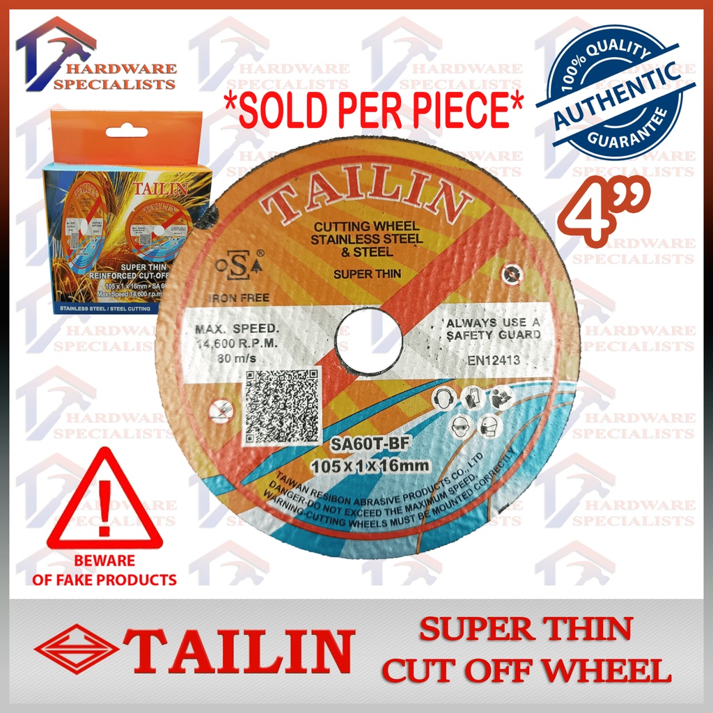 Tailin Cutting Disc Cut-Off Wheel 4” 105 x 1 x 16 mm Super Thin Reinforced for Stainless Steel ...