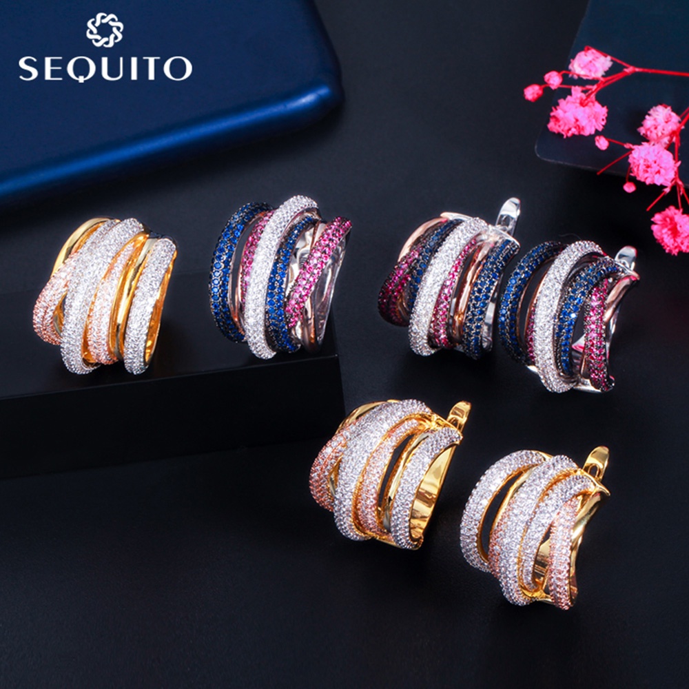 SEQUITO Luxury Mix Rose Yellow White Gold Plated Pave Mutli Color CZ ...