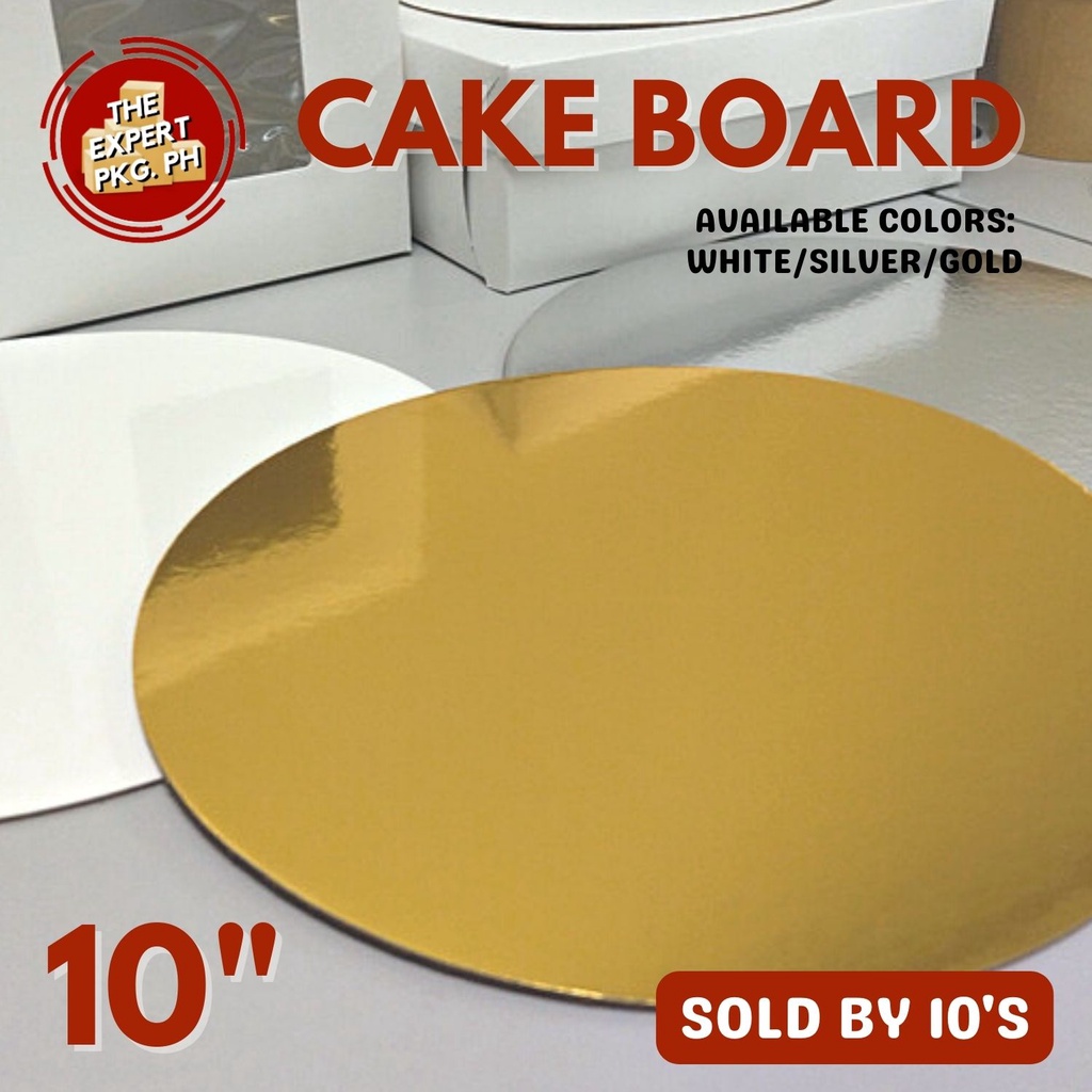 10" Cake Board Round Gold / Silver / White High-Quality Thick Metallic ...
