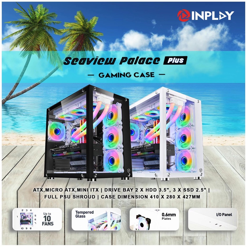 INPLAY Seaview Palace Mini/Plus Gaming Case Tempered Glass Black/ White ...
