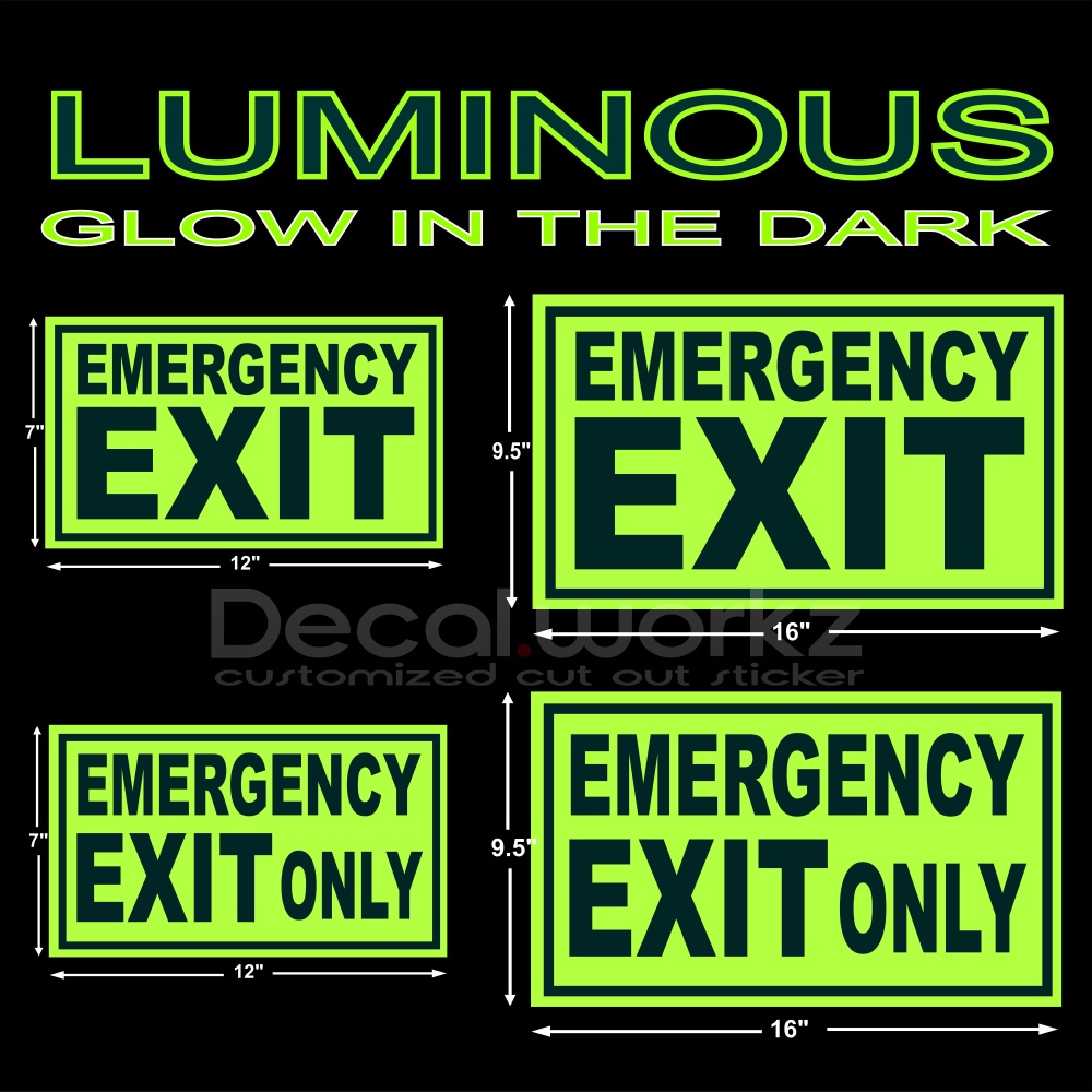 Emergency Exit Only Green Glow in the Dark Cut Out Luminous Sticker in ...