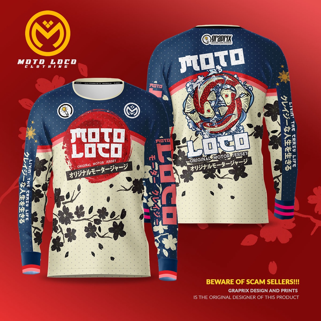 Moto Loco Japanese Cherry Blossom Koi Long-Sleeves Full Sublimation ...