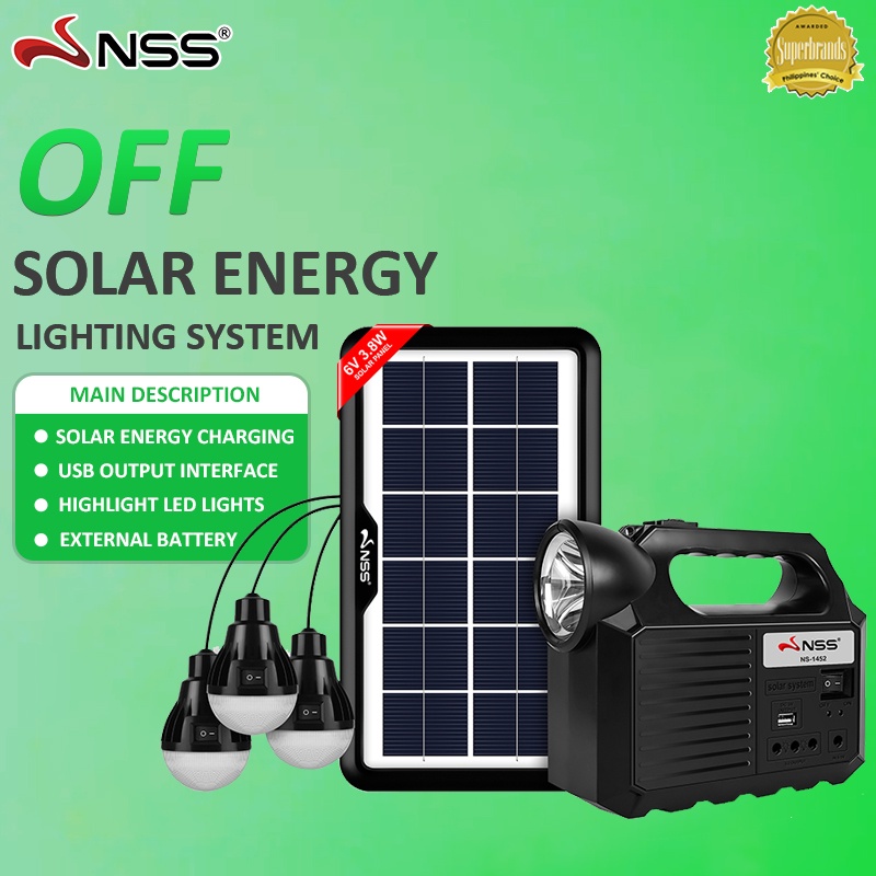 NSS Solar Rechargeable Light Kit with 3 Bulbs solar emergency charging ...