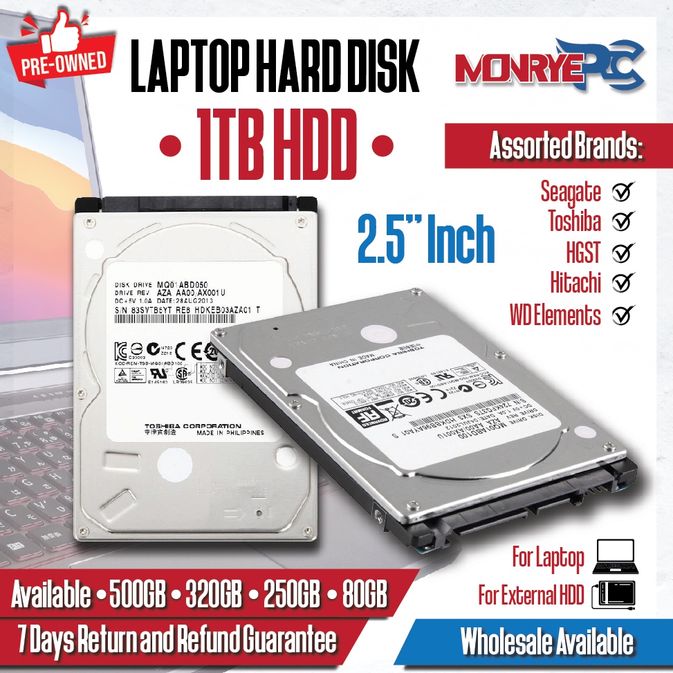 Laptop Hard Disk 2.5 Inch 100% Health Assorted Brands USED | Shopee ...
