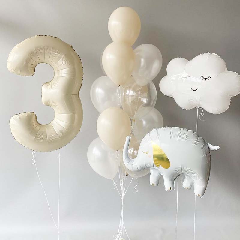 19pcs Baby Shower Cream White Number 123 Balloon Bouquent Kids Birthday ...