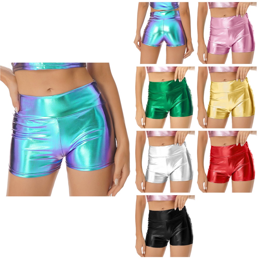 Womens Metallic Shiny Patent Leather Hot Shorts High Waist Short Pants ...