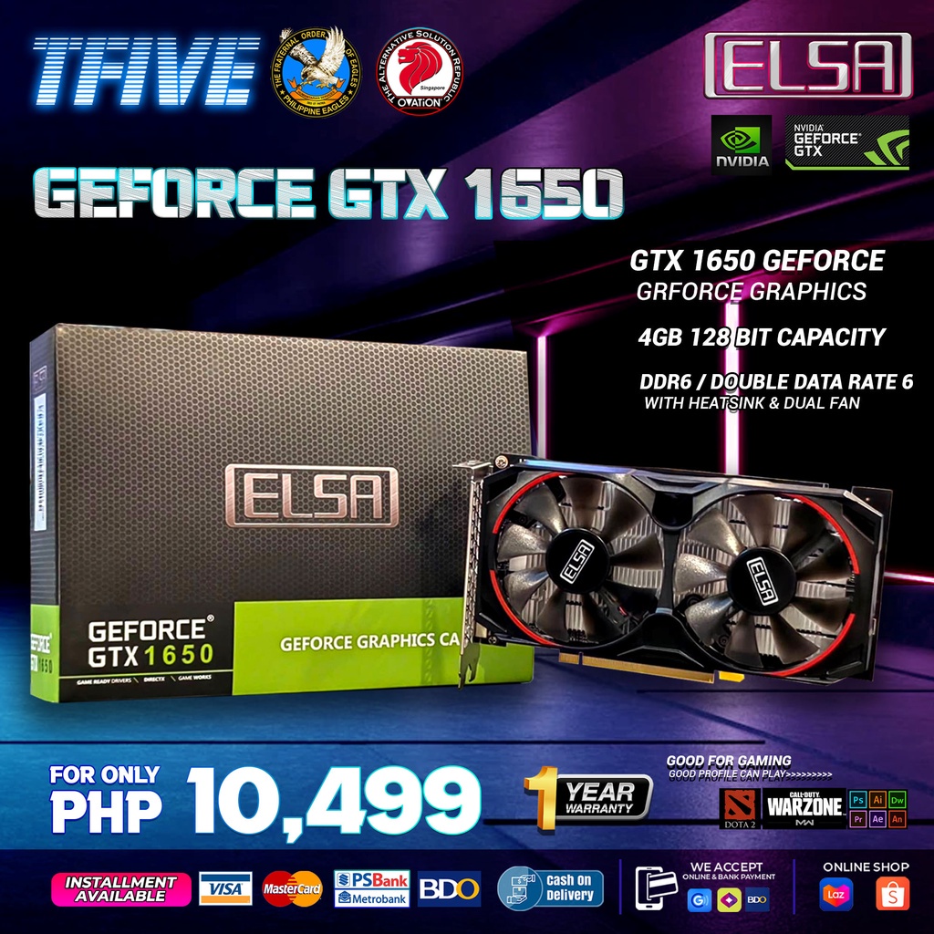 ELSA GTX 1650 4GB Gddr5 128 Bit Dual Fan Graphics Card GTX16504GB ...