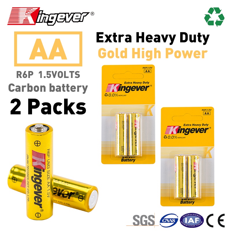Kingever Extra Heavy Duty Gold High Power AA R6P Battery 2PCS/Pack ...