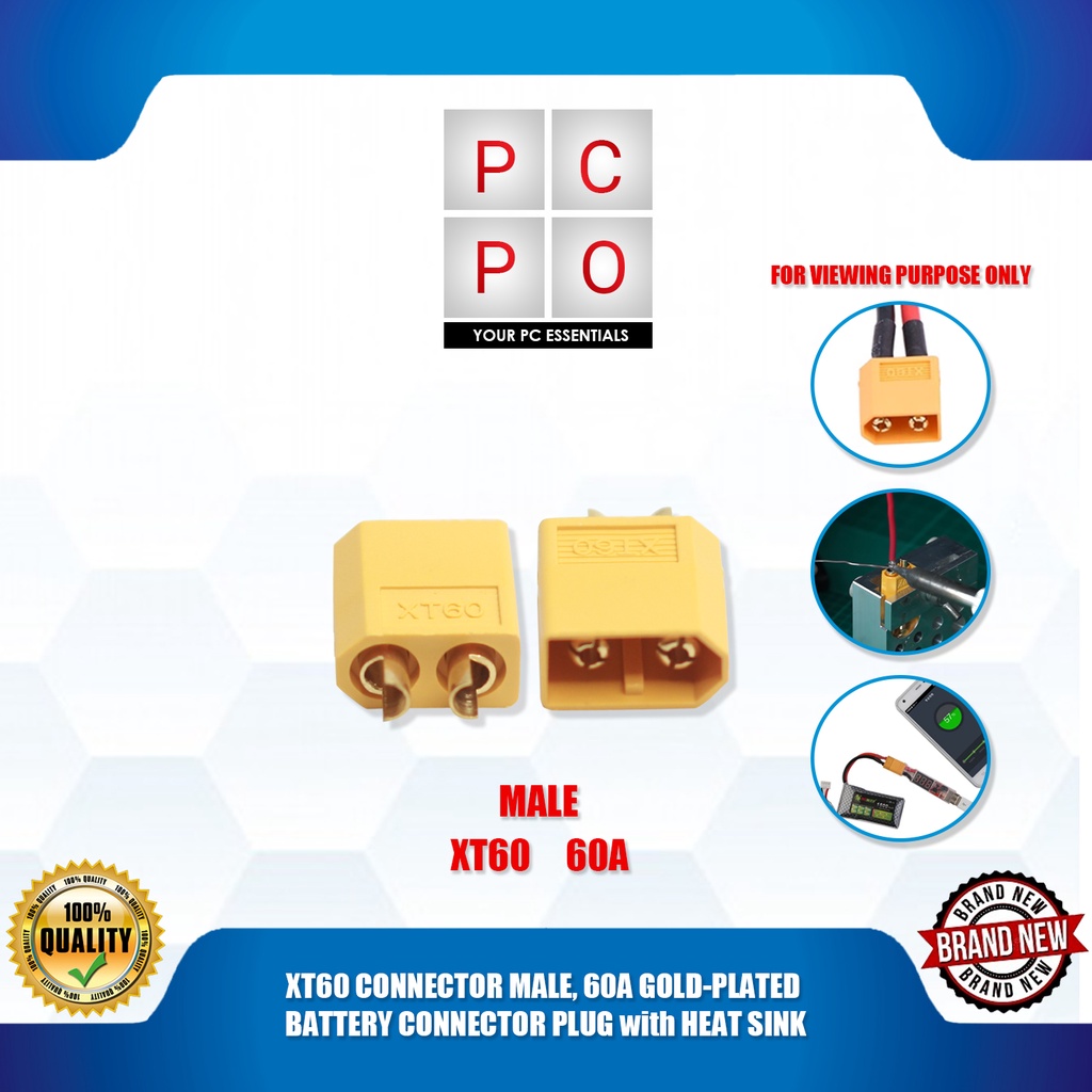 XT60 CONNECTOR MALE, 60A GOLD-PLATED BATTERY CONNECTOR PLUG with HEAT SINK | Shopee Philippines