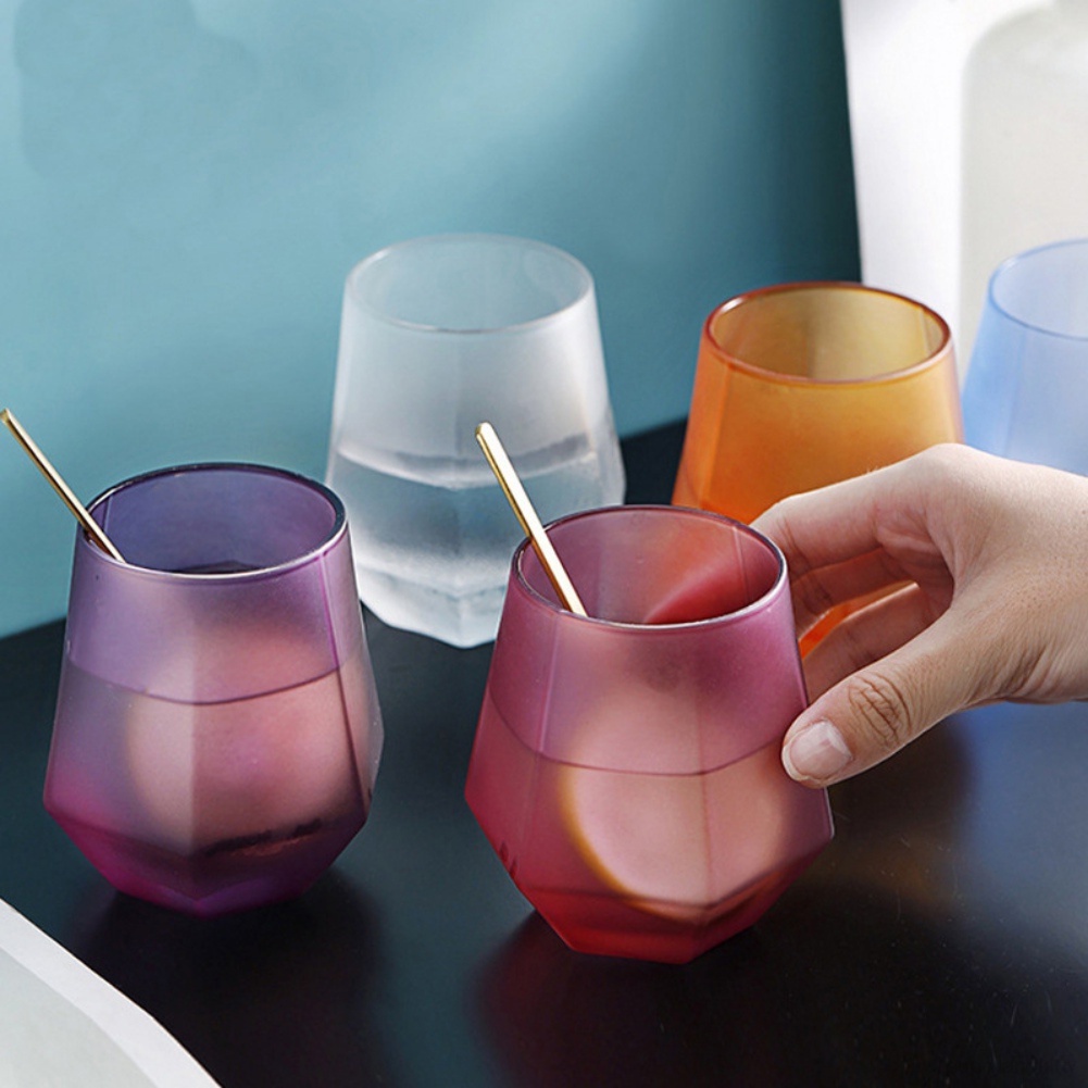 Frosted Colored Diamond Glass Cup Frosted Wine Glass Cups 12 oz Wine ...