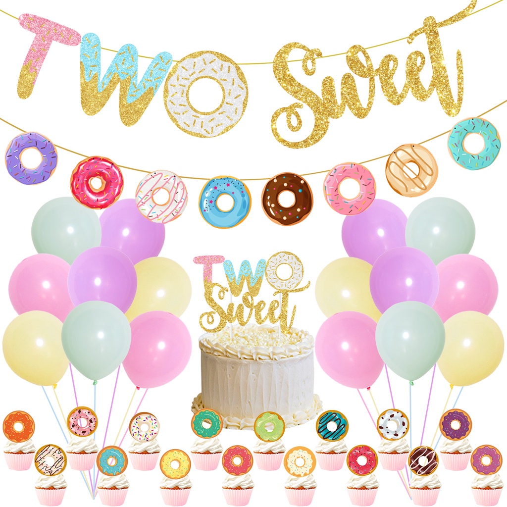 CHEEREVEAL Two Sweet Birthday Party Decorations, Donut 2nd Birthday ...