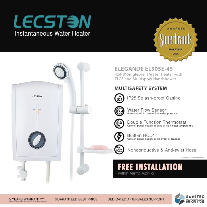 Lecston - Elegande Single Point 4.5kw Shower Heater with ELCB by ...