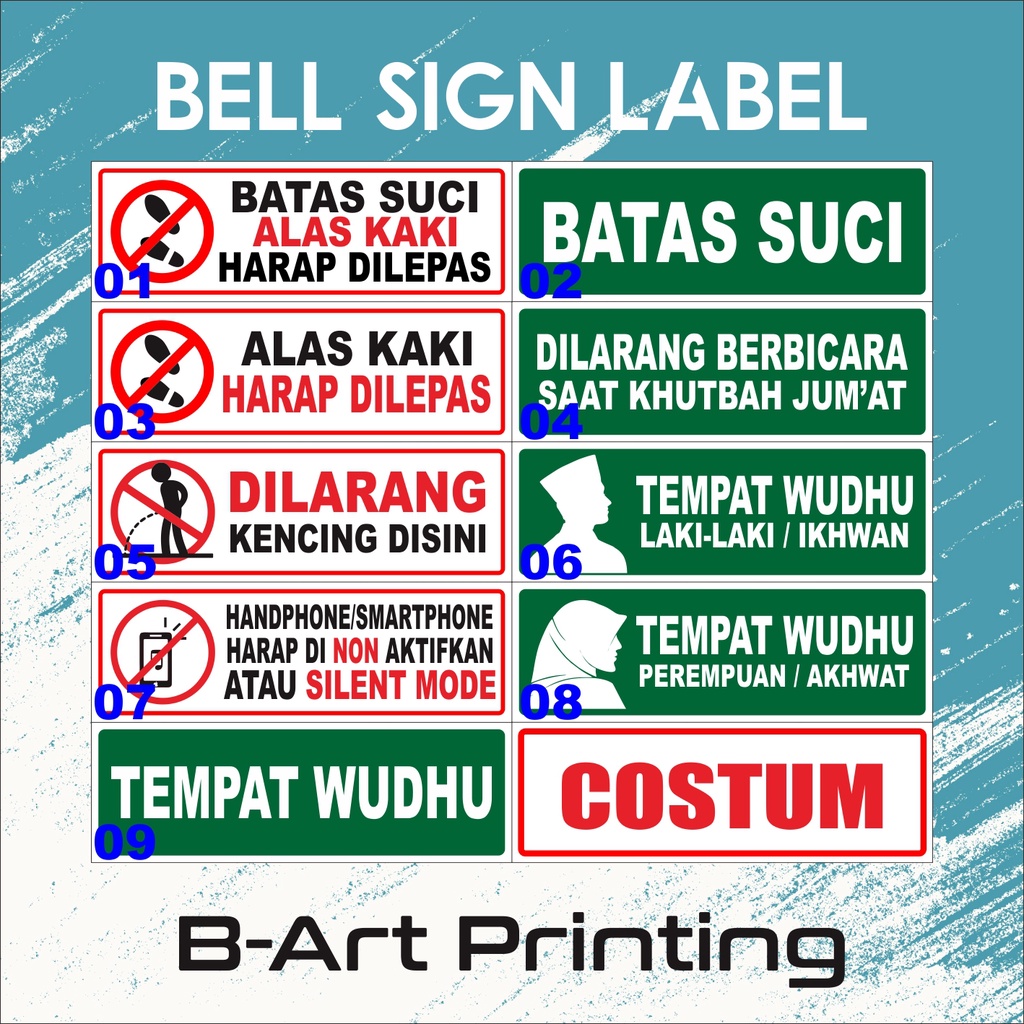 Acrylic SIGN LABEL MUSHOLLAH MOSQUE Wudhu PLACE Musholla Ablution Place ...