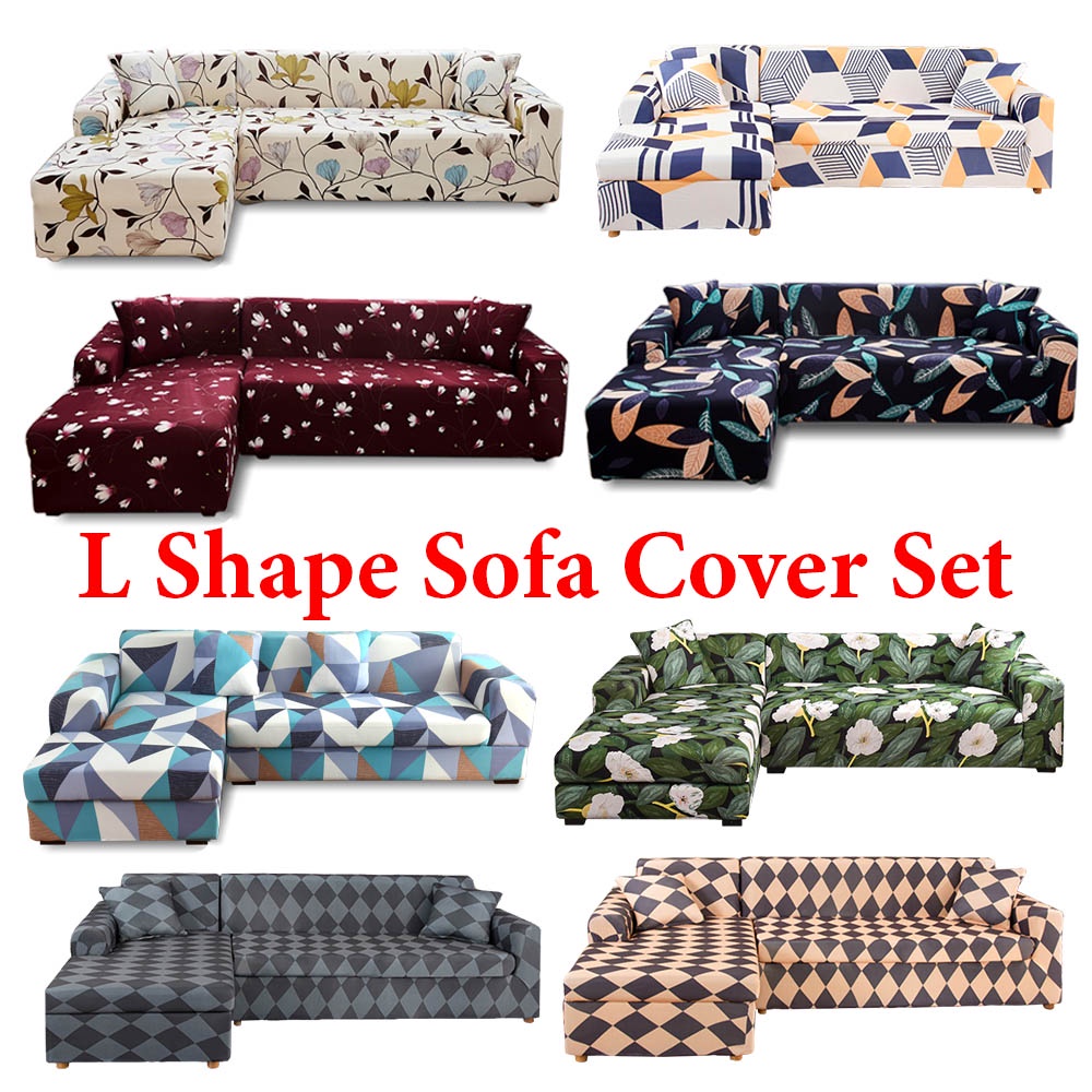 2 PCS Sofa Cover Set for L Shape Sofa Stretchable Sofa Seat Cover Sala ...