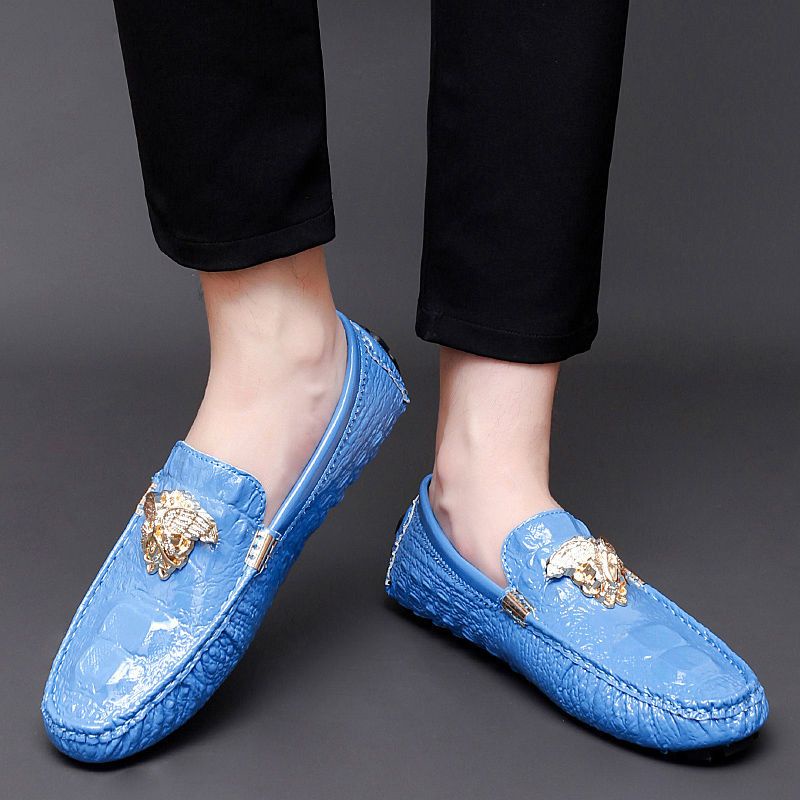 Peas Shoes Trendy Men's Unique Office Slip-On Driving Shiny Breathable ...