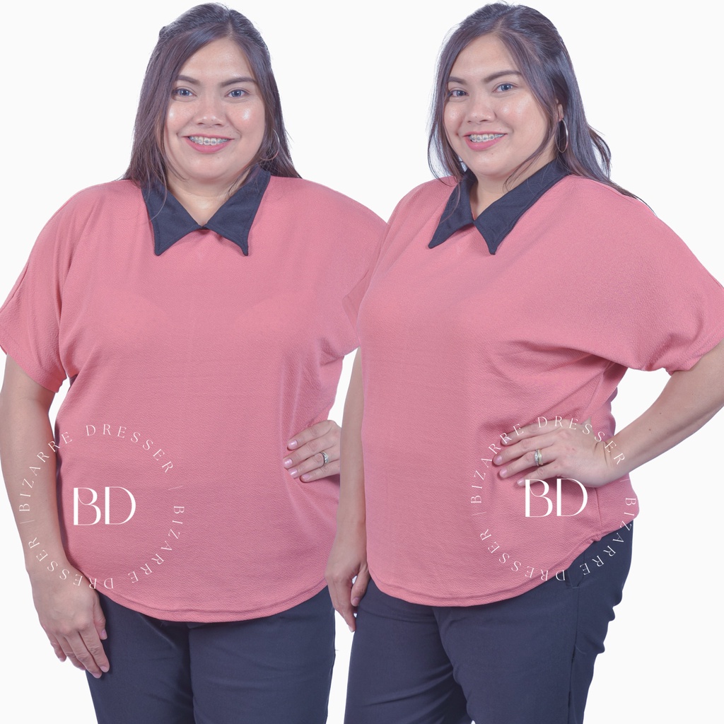 PLUS SIZE Plain Collared Batwing Blouse Fits XL - 2XL - 3XL | Shopee ...