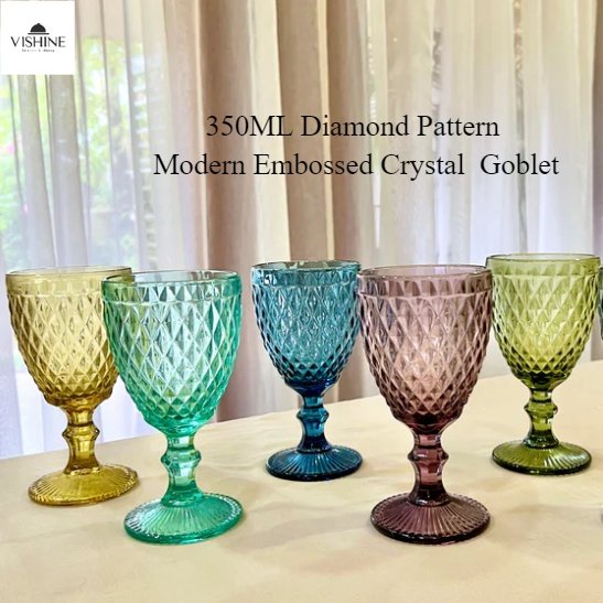 6pcs Set Modern Embossed Crystal Diamond Pattern Goblet Water Goblet ...