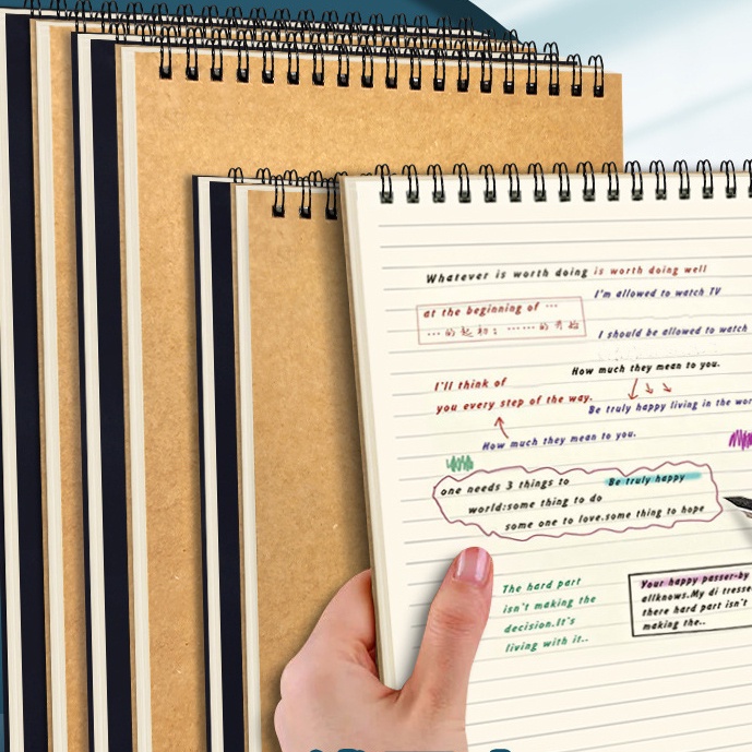 80Sheets Vertical Spring Notebook Thick Kraft Paper Notepad School ...