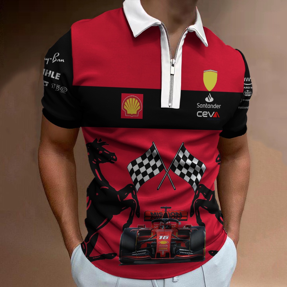Men's Racing polo shirt, Ferrari F1 League T-shirt, summer fashion 3D ...