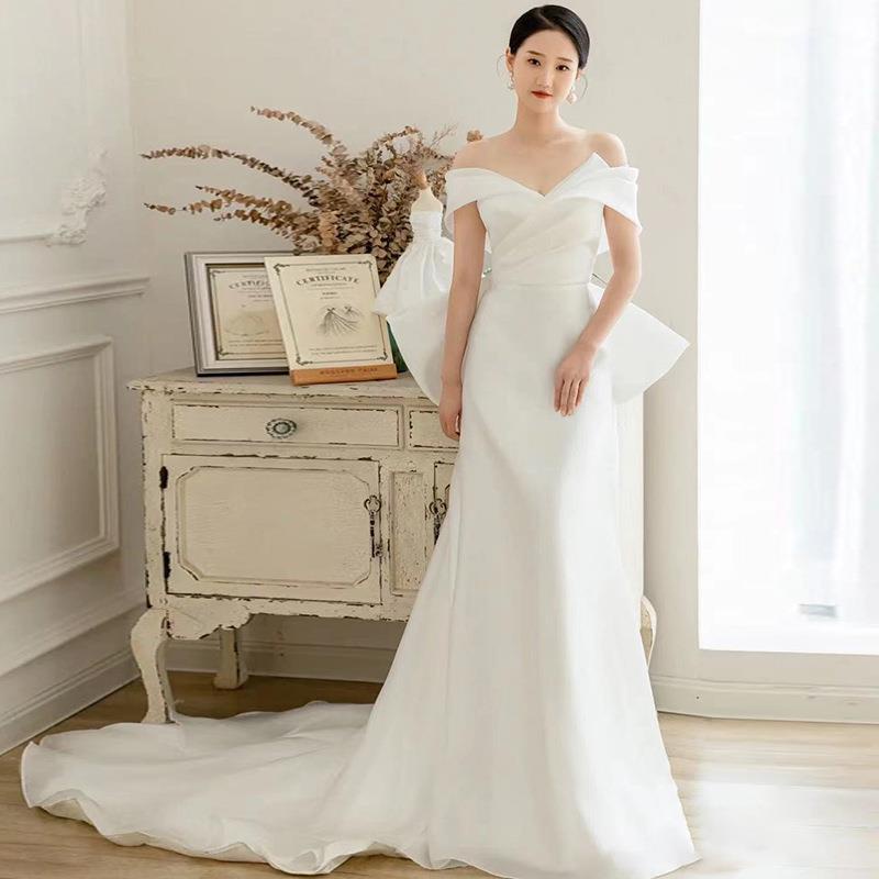 2c-v-24k High-End Temperament Gorgeous Satin Light Wedding Dress French ...