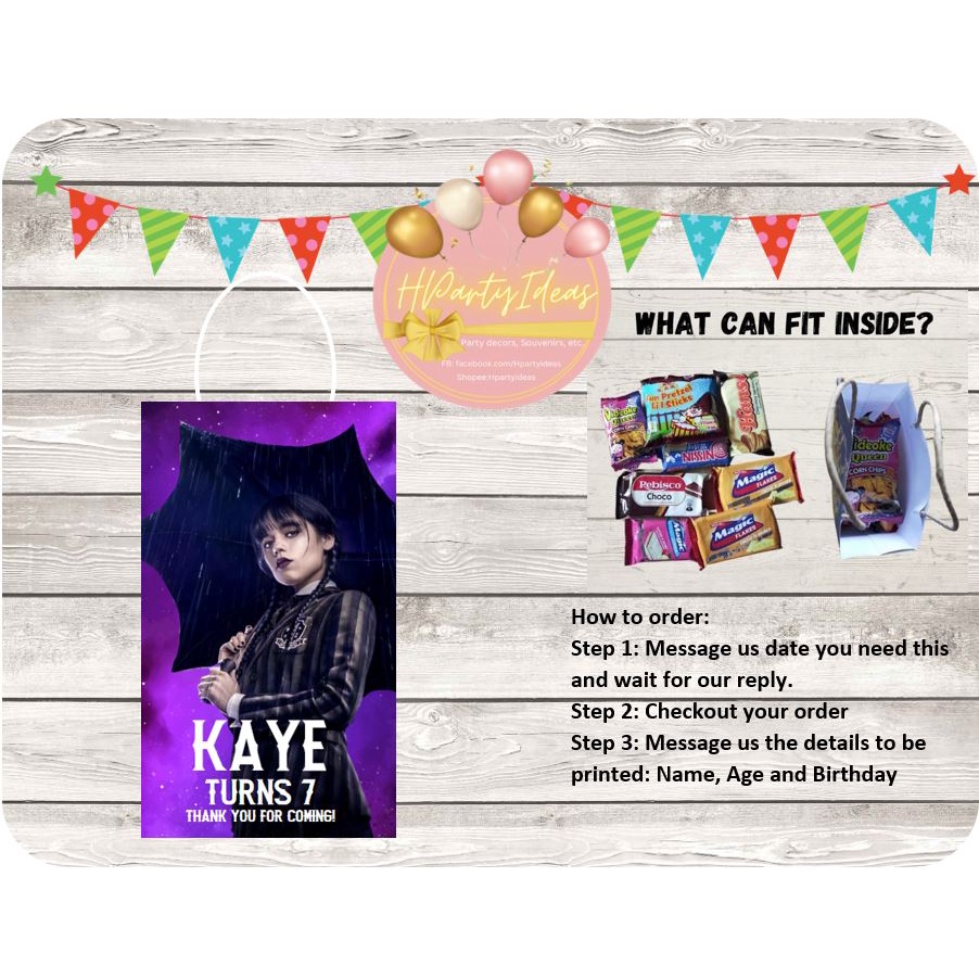 Wednesday Addams Theme Birthday loot bag. paper bag, candy bag | Shopee ...