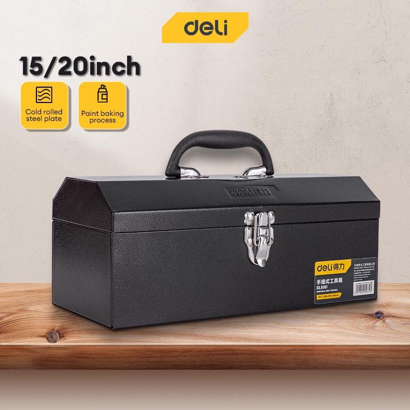 Deli 15-20 Inch Tool Storage Box Tin Large Capacity Steel Heavy Duty ...